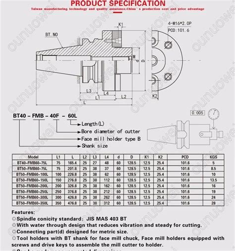 Cnc Machine Tools Bt40 Bt50 Fmb60 Face Mill Arbor Cnc Machining Center