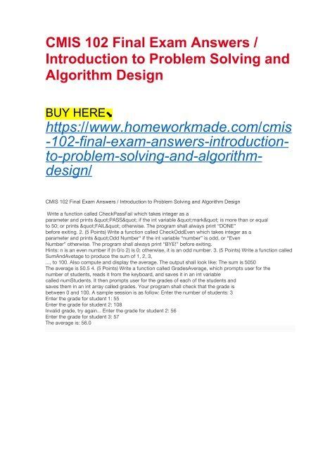 Cmis 102 Final Exam Answers Introduction To Problem Solving And