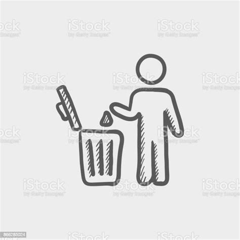 Man Throwing Garbage In A Bin Sketch Hand Drawn Doodle Icon Stock