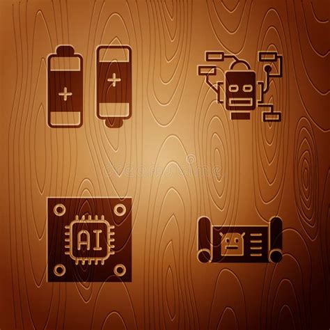 Set Robot Blueprint Battery Processor With Microcircuits Cpu And On