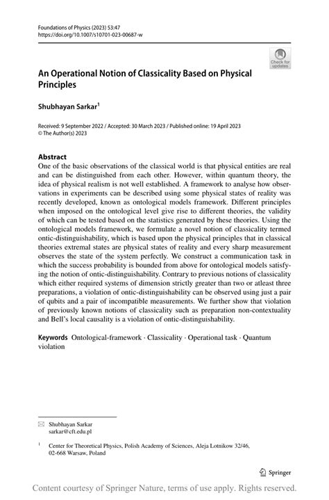 pdf an operational notion of classicality based on physical principles