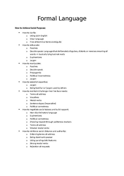 Formal Language Formal Language How To Achieve Social Purposes How To Clarify O Using Plain