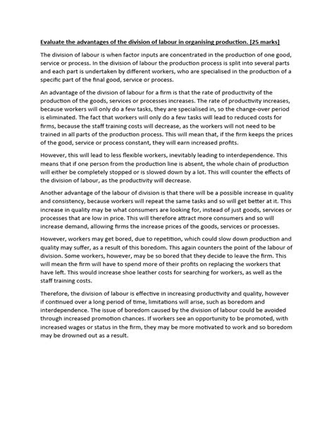 Advantages Of Division Of Labour 25 Marker Download Free Pdf