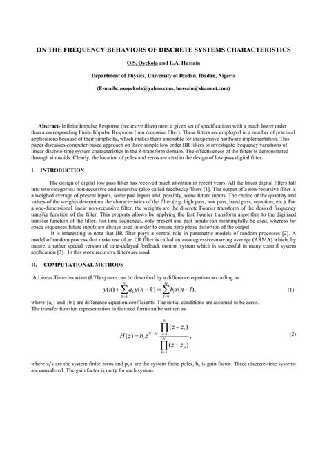 Pdf On The Frequency Behaviors Of Discrete Systems Characteristics