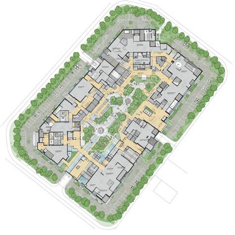 Architectural Floor Plan Of A Large Rectangular Building Complex Surrounded By Stock