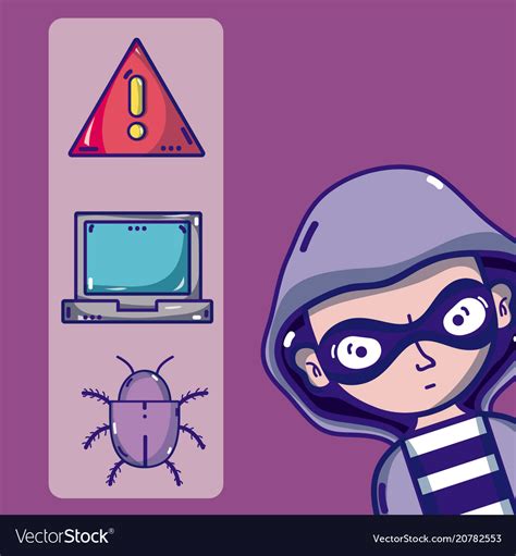 Hacker With Cybercrimes And Virus Symbols Vector Image