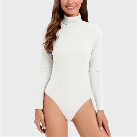 Fakkduk Turtleneck Bodysuit For Women Knitted Lined Long Sleeve