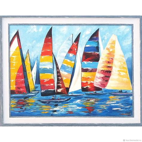 Картина маслом парусники море яхты в интернет магазине Ярмарка Мастеров по цене 3315 ₽ Qm2uuru
