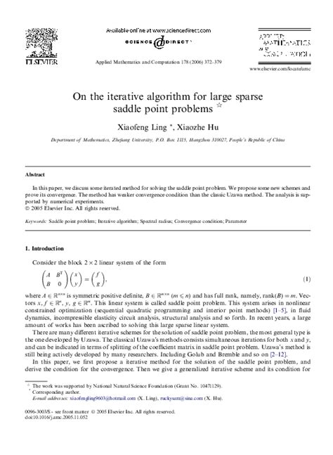 Pdf On The Iterative Algorithm For Large Sparse Saddle Point Problems