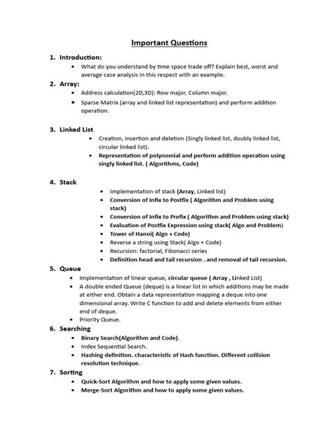 Important Ds Questions 2024 25 Pdf Queue Abstract Data Type
