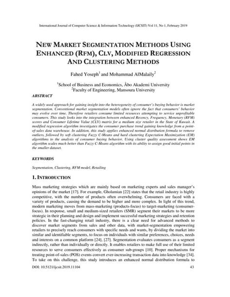 New Market Segmentation Methods Using Enhanced Rfm Clv Modified Regression And Clustering