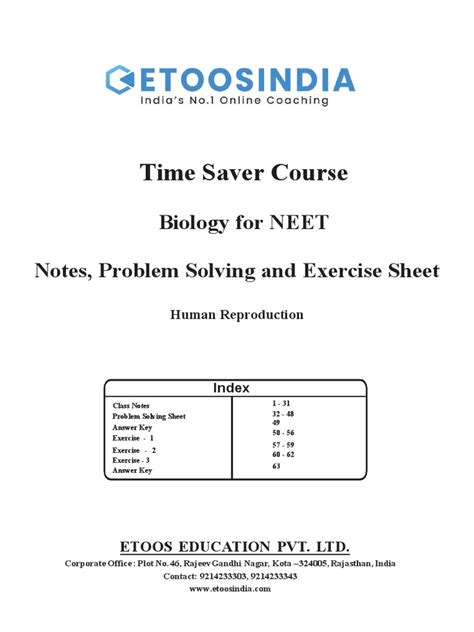 Tsc Human Reproduction Notes Pss Exercise Pdf Uterus Testicle