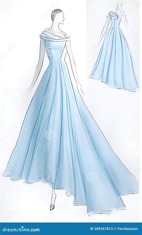 Fashion Plate Watercolor Watercolors Blue Dress Stock Illustration