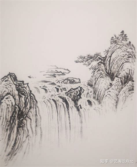 如何画好国画中的瀑布 知乎