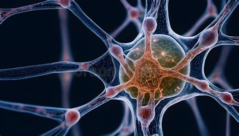 Close Up Visualization Of Neural Network With Glowing Neurons And Synapses Stock Illustration