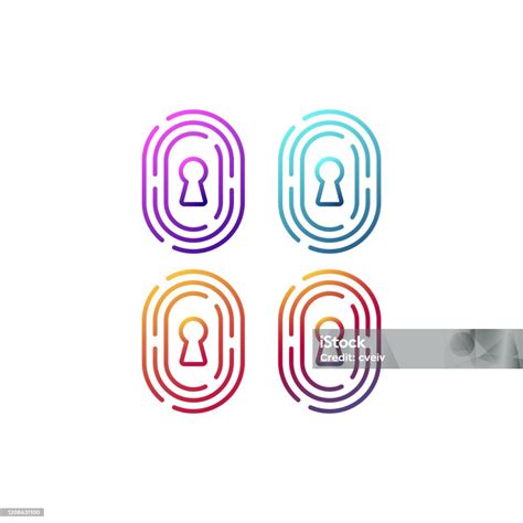 Ikon Identitas Biometrik Sidik Jari Dengan Lubang Kunci Tanda Vektor