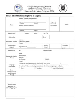 Fillable Online Ee Nchu Edu Summer Internship Program 2016 Ee Nchu