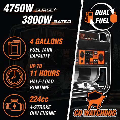 Wen Df472x 4750 Watt 120v240v Dual Fuel Portable Generator With Co W