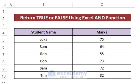 How To Return True Or False Using Excel And Function