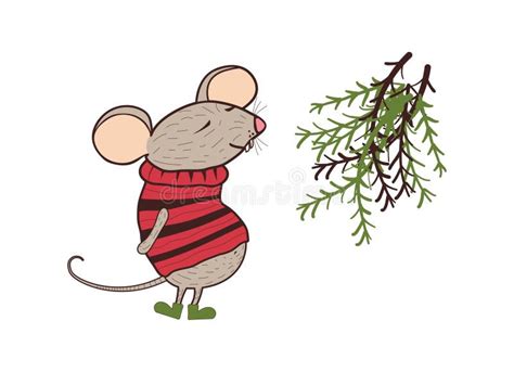 Cute Mouse Rat A Mouse In A Knitted Sweater Chinese Symbol Stock