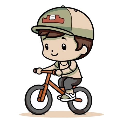 Мальчик едет на велосипеде красочная мультфильмная векторная иллюстрация Премиум векторы