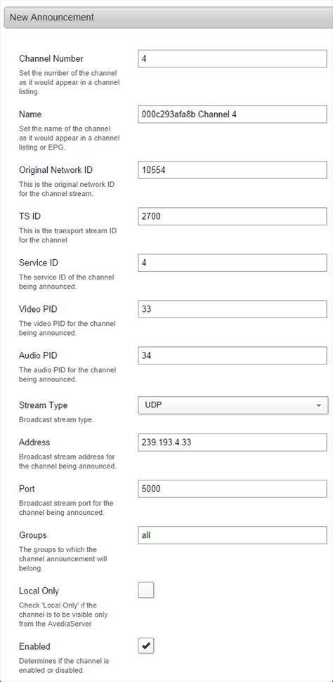 Add An RTP UDP Channel