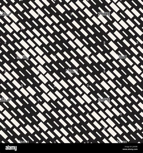 Vector Seamless Black And White Irregular Dash Rectangles Grid Pattern Trendy Monochrome