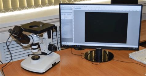 The 4xb Metallographic Microscope Connected To The Computer For