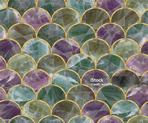 아크 원활한 패턴 그리드 모자이크 인레이 스테인드 글라스 스타일로 일러스트레이션 아르 데코 스타일 배경 화면 섬유 인쇄 타일에 대한 원활한 혼란 패턴 장식 골드 웨이브