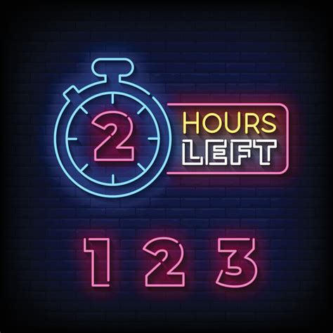 Neon Sign Two Hours Left With Brick Wall Background Vector 20899421