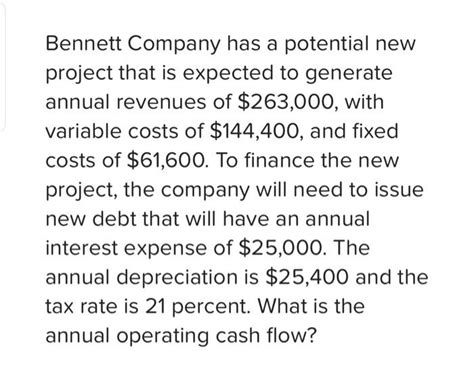 Solved Bennett Company Has A Potential New Project That Is