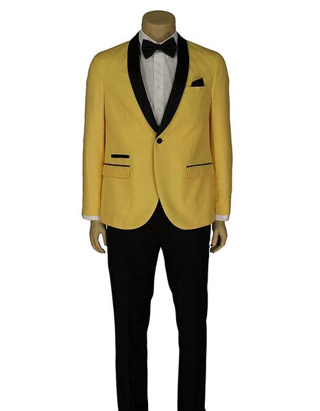 34 Mens Slim Fit 1 Button Shawl Lapel Prom Tuxedo In Yellow