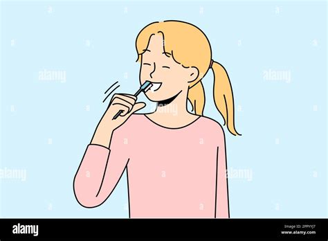 Smiling Girl Brushing Teeth Stock Vector Image And Art Alamy