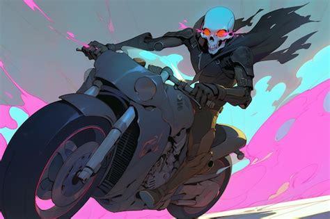 Premium Ai Image A Skeleton Biker Revving Their Engine