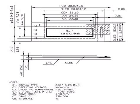 Oled дисплей 0 91 дюйма 128x32 I2c белый для Arduino описание купить цена