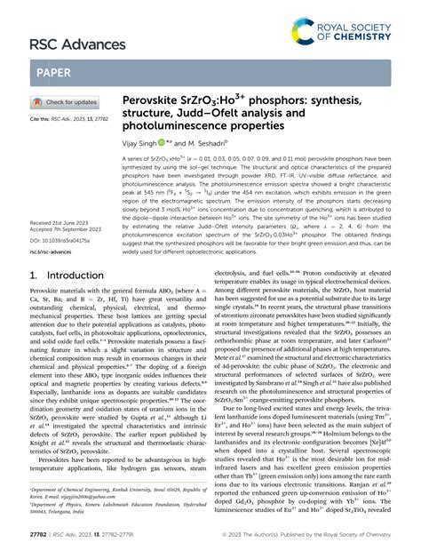 Pdf Perovskite Srzro Ho Phosphors Synthesis Structure Juddofelt
