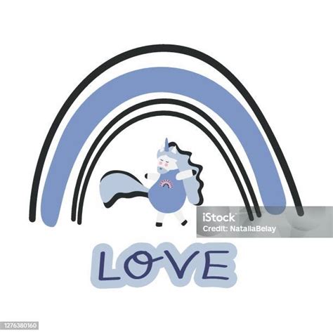 재미있는 유니콘 푸른 무지개 단어 사랑 흰색 배경에 고립 귀여운에 대한 스톡 벡터 아트 및 기타 이미지 귀여운 냉동식품 바로 먹을 수 있는 Istock