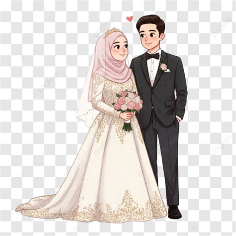 Illustration Of A Muslim Wedding Couple Cute Bride And Groom Clipart