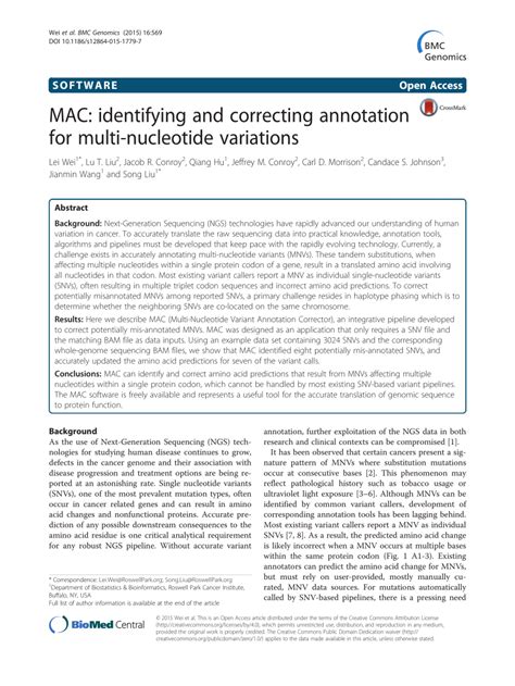 Pdf Mac Identifying And Correcting Annotation For Multi Nucleotide Variations
