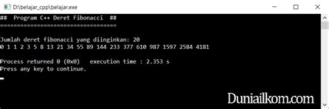 Latihan Kode Program C Membuat Deret Fibonacci