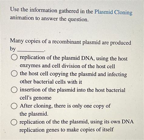Solved Use The Information Gathered In The Plasmid Cloning