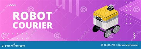 Banner With Robot Courier For Print And Design Vector Illustration