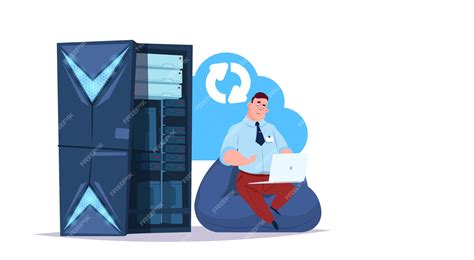 Premium Vector Data Storage Synchronization Cloud Center With Hosting Servers And Staff