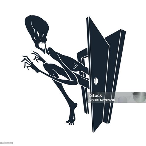 악몽 괴물 어두운 방 침실 벡터 세련된 삽화 내부를 보고 무서운 재미 만화 유령 생물 공포 테마 그림에 온다 공포 무서움에 대한