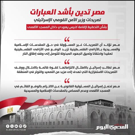 رد مصر على تصريحات وزير الأمن القومي الاسرائيلي المصري اليوم