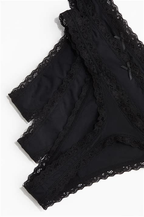 Set Van 3 Slips Van Microvezel Tanga Thong Zwart Dames Handm Nl