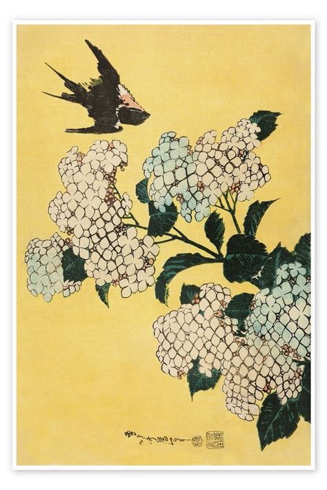 Posterlounge Poster Katsushika Hokusai Hortensie Und Schwalbe