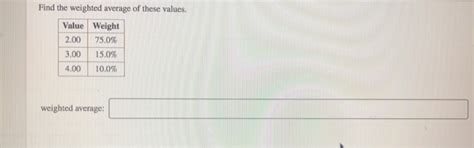 Solved Find The Weighted Average Of These Values Value Chegg