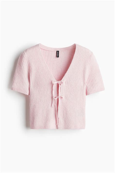 Tie Detail Rib Knit Top Light Pink Ladies Handm Us