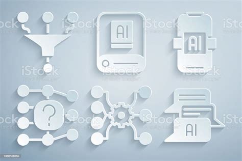 신경망 인공 지능 Ai 챗 봇 및 깔때기 필터 아이콘을 설정합니다 벡터 3차원 형태에 대한 스톡 벡터 아트 및 기타 이미지